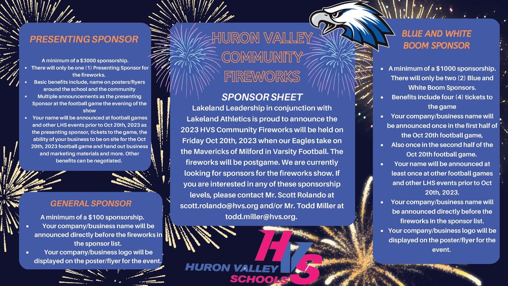 Looking for sponsors for the 2023 HVS Community Fireworks Oct 20th ...